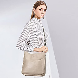 Vegan Leather Crossbody Bags for Women Hobo Handbags with Guitar Leopard Strap Shoulder Purse (Apricot)