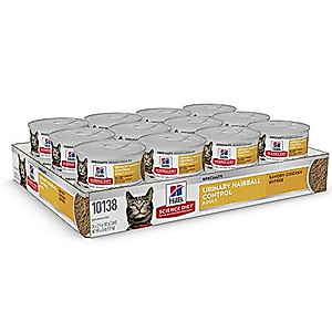 Hill's Science Diet Wet Cat Food, Adult, Urinary & Hairball Control, Savory Chicken Recipe, 2.9 oz. Cans, 24-Pack