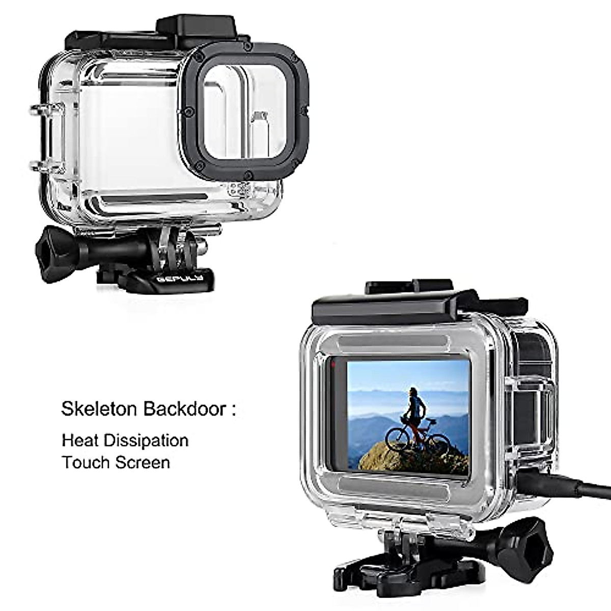 GEPULY Skeleton Housing Case Side Open Housing Protective Case with Aluminum USB Pass Through Side Door Cover for GoPro Hero 9 10 11 12 13 Black - Charging Camera Without Removing Housing Case