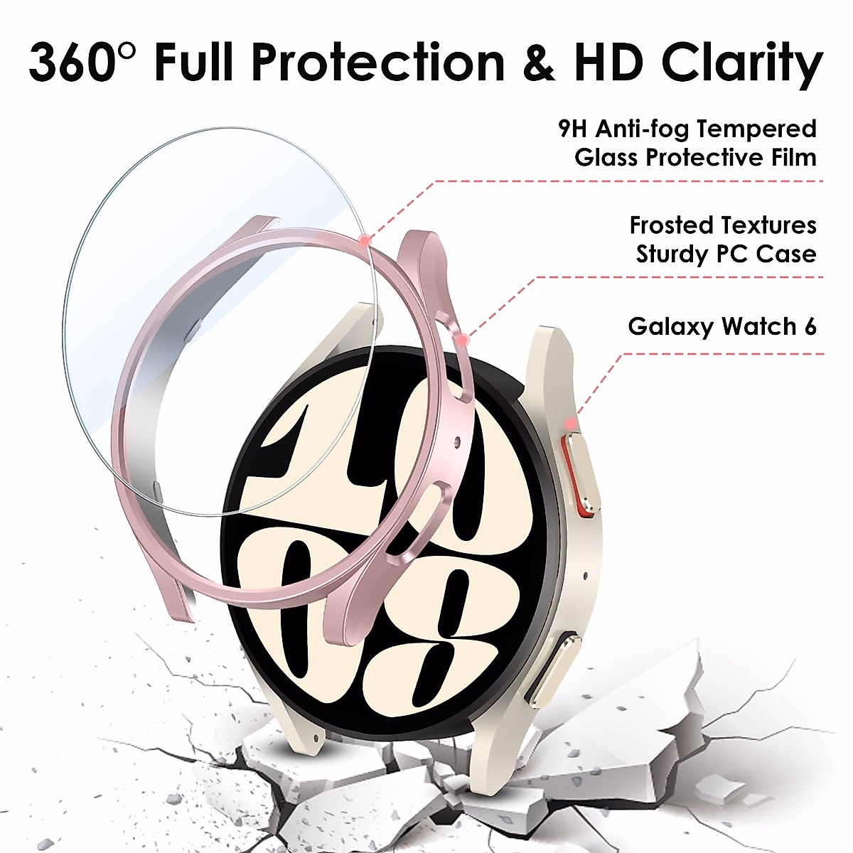 KIMILAR [5+5 Pack] Galaxy Watch 6 40mm Screen Protector Case, Anti-Fog Tempered Glass Protective Film and Hard PC Protective Bumper Compatible with Samsung Galaxy Watch 6 Accessories