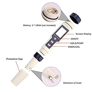 Water Quality Tester, Geevorks 5 in 1 PH/EC/TDS/Salinity/Thermometer Digital Multi-Function Tester with 3 PH Buffer Powders