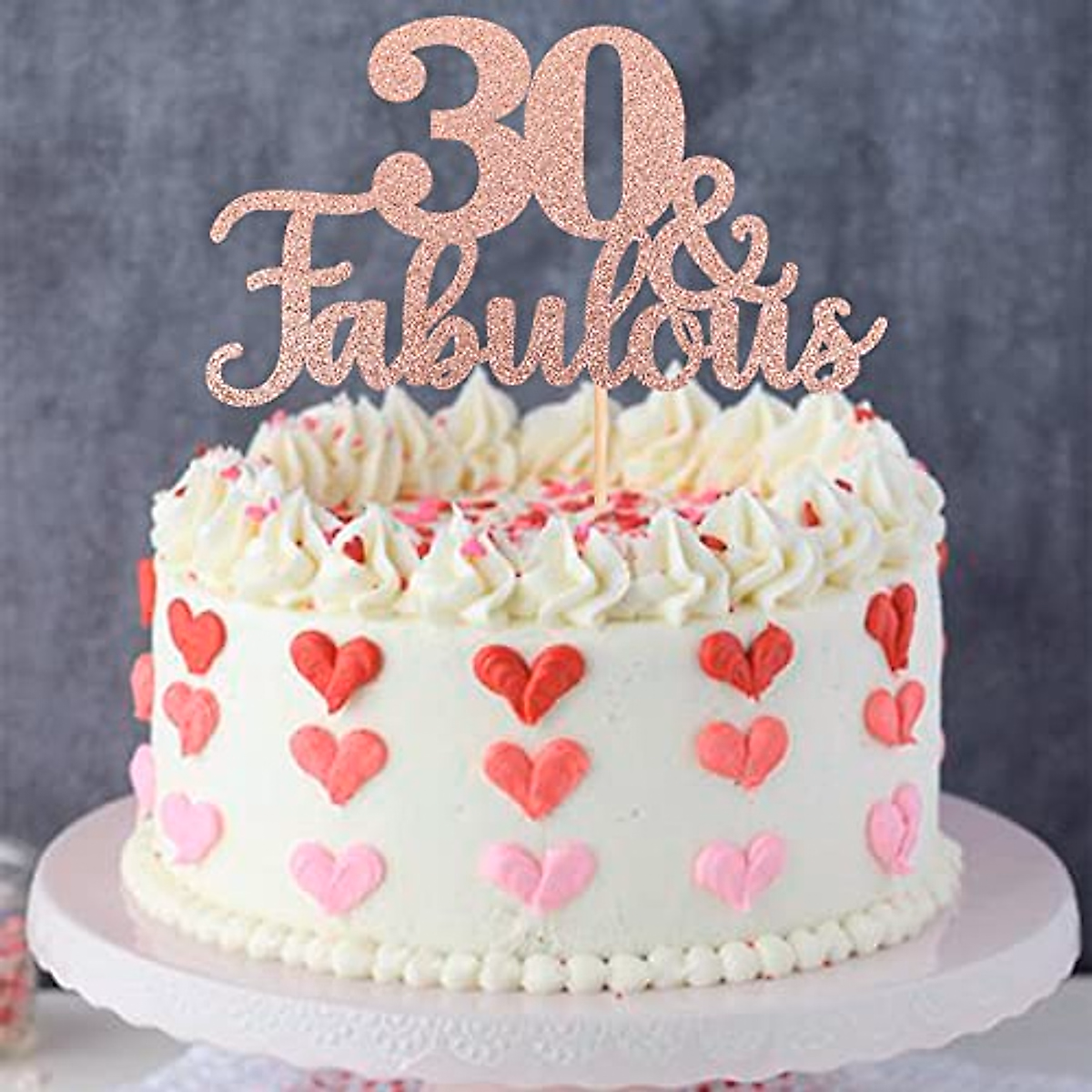 1 PCS 30 & Fabulous Cake Topper Glitter Thirty and Fabulous Cake Toppers Happy 30th Birthday Cake Pick for 30th Wedding Anniversary Birthday Party Cake Decorations Supplies Rose Gold
