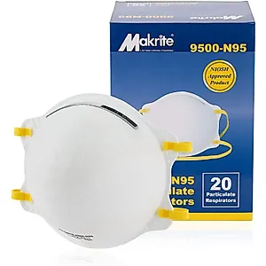 TITAN PROTECT NIOSH Certified MAKRITE 9500-N95 Pre-Formed Cone Particulate Respirator Mask, M/L Size (Pack of 20 Masks)