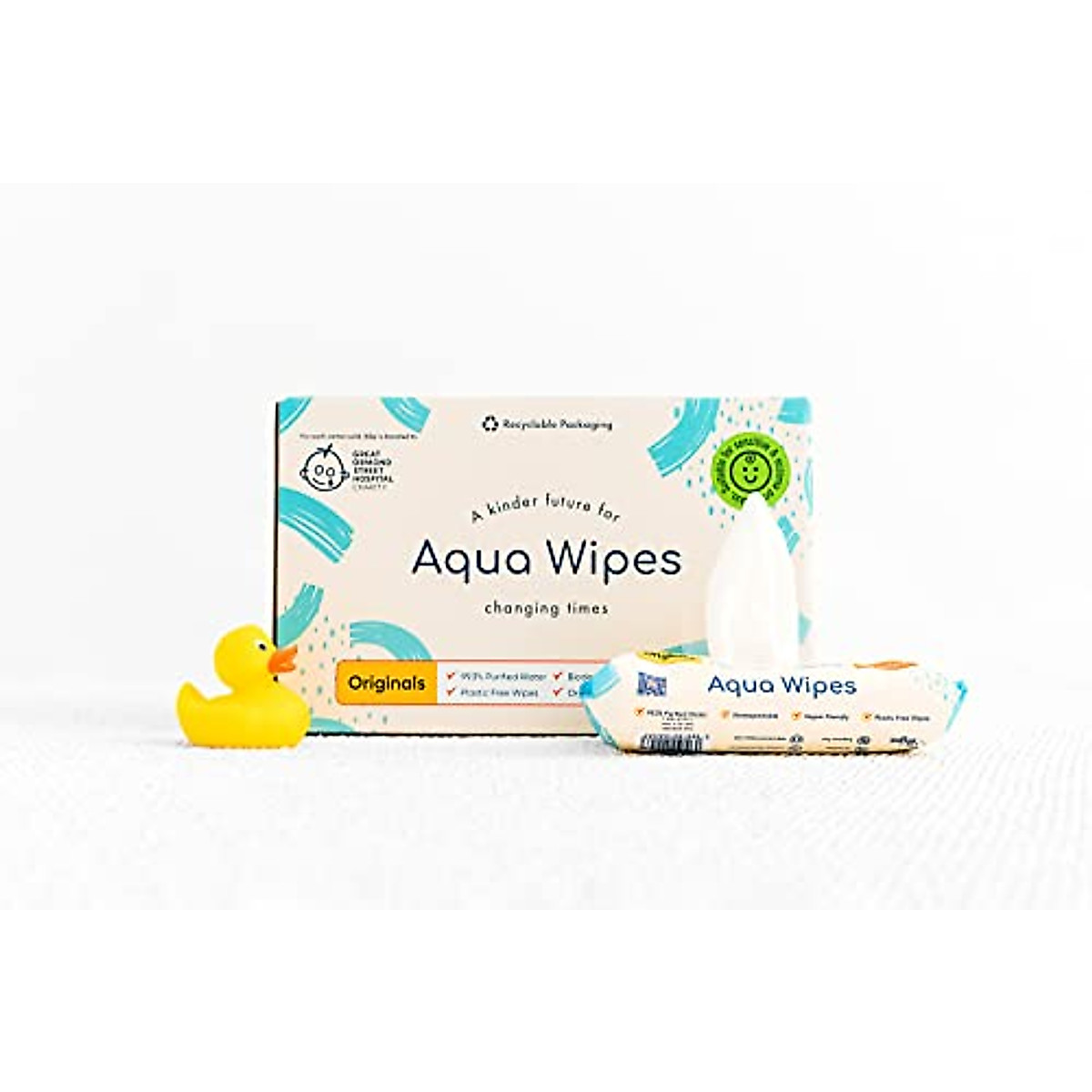 Aqua Wipes Originals Baby Wipes - Vegan, Sensitive, Biodegradable Wipes with 99.6% Water. Suitable for Newborns (Printed Carton of 12 Packs of 64 Wipes, 768 Wipes)