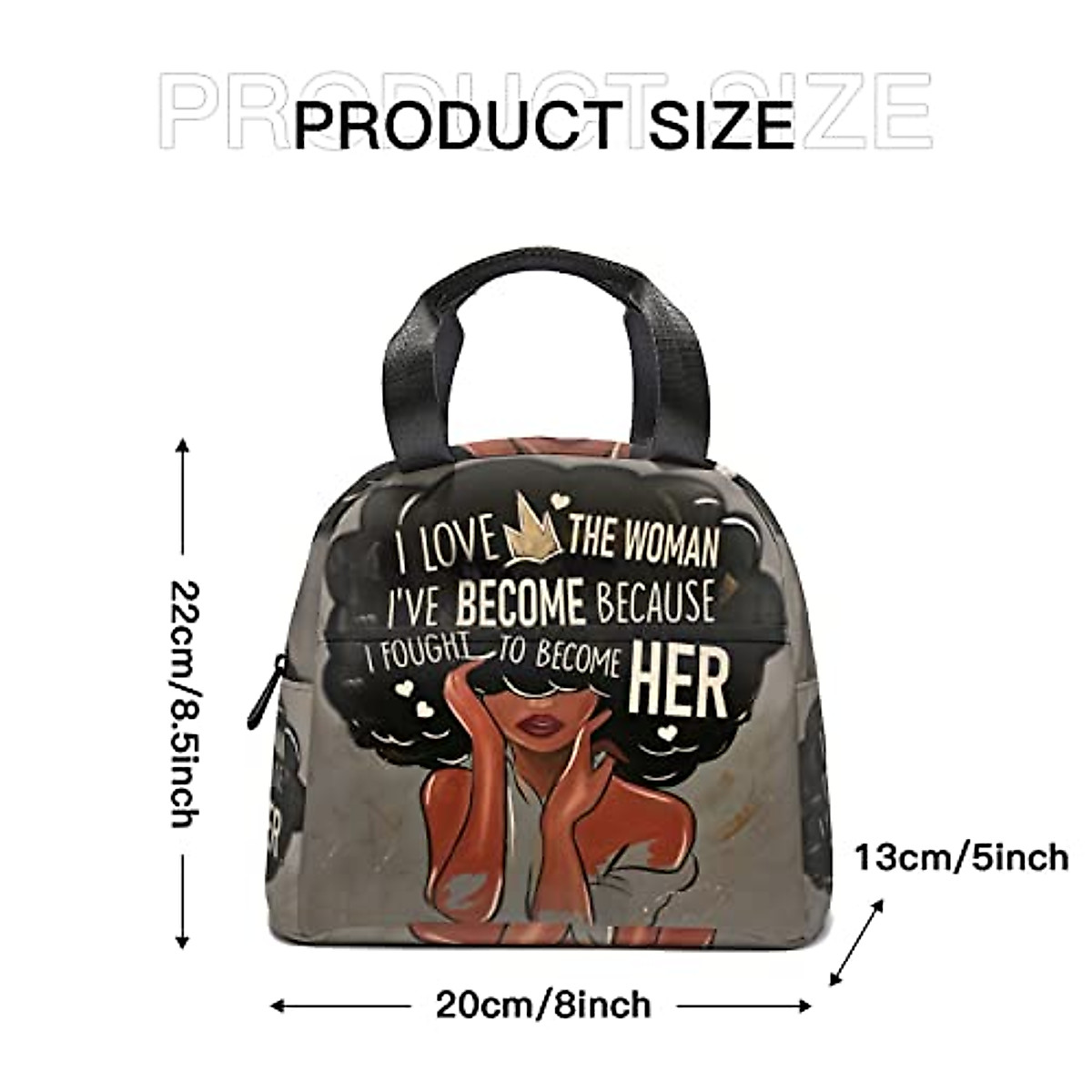 Racigomr African American Girl Lunch Bag Reusable Black Girl Magic Lunch Box Portable Tote Bag for Women Travel Hiking Work Gifts