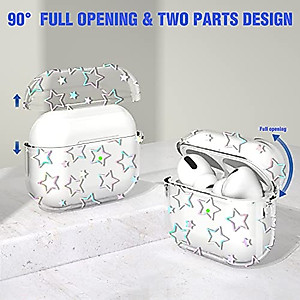 Maxjoy Compatible AirPods Pro Case Cover, Clear Laser Glitter Case for Women Girls Cute Soft Cover with Bear Bracelet Keychain Designed for Apple AirPods Pro Charging Case 2019, Star