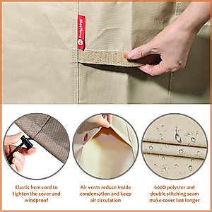 SheeChung Fire Pit Cover Round 44" D x 24" H Waterproof 600D Heavy Duty Patio Gas Fire Pit Cover Shelter Fits 40-44 Inch Outdoor Firepit Table Beige