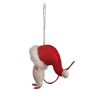 De Kulture Handmade Premium Wool Felt Elf Christmas Mouse Eco Friendly Needle Felted Christmas Xmas Tree Decoration Stuffed Ornament for Home Office Holiday Décor, 2.5X4.5X4.5 (LWH) Inches