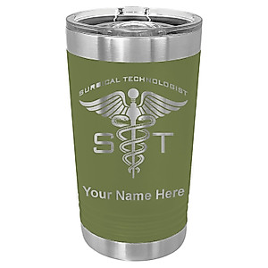 LaserGram 16oz Vacuum Insulated Pint Tumbler, ST Surgical Technologist, Personalized Engraving Included (Camo Green)