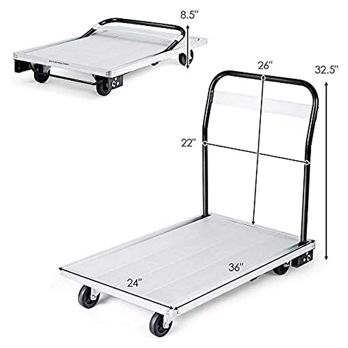 Generic Platform Trucks Hand Trucks Luggage Cart Trolley, Carts with Wheels Moving, Stands Platform Trucks (Color : 36 x 24 x 32.5 inch)