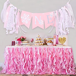Winter Alderland Snow High Chair Tutu - 1st Birthday high Chair Banner, Smash Cake Photo Props, Winter Wonderland Snowflake Design ONE, 1st Birthday Photo Background. (Snowflake2)
