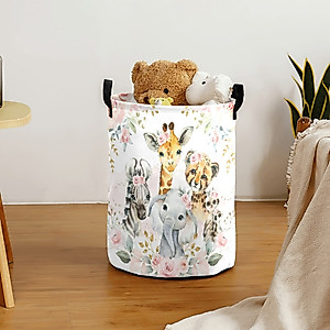 Personalized Custom Flower Cute Animals Lion Laundry Baskets with Name Collapsible Clothes Storage Basket with Handle for Bathroom Bedroom Kitchen