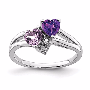 IceCarats 925 Sterling Silver Purple Amethyst Pink Quartz Diamond Heart Love Ring size 7