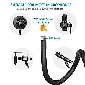 ZealSound Microphone Stand,Flexible Gooseneck Desktop Mic Stands Holder with Heavy Duty Desk Clamp,3/8" to 5/8" Screw Adapter Include 360 Adjustable Compact Mic Arm for Blue Snowball Ice Spark (Black)