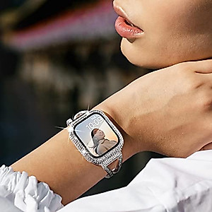WINGLE 6-Pack Compatible with Apple Watch Case 40mm Face Cover with Screen Protector,Over 200 Bling Crystal Diamond Apple Watch Bumper Case for Apple Watch Series SE 6 5 4 Screen Protector 40mm