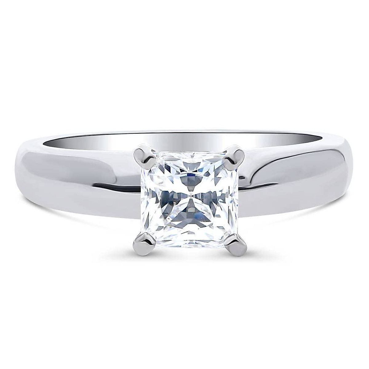 BERRICLE Sterling Silver Solitaire Wedding Engagement Rings 1.2 Carat Princess Cut Cubic Zirconia CZ Ring for Women, Rhodium Plated Size 4