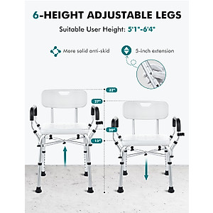 VFAUOSIT Shower Chair for Inside Shower, FSA/HSA Eligible 6-Height (550 lb) Shower Chair for Elderly and Disabled with Arms and Back, Shower Seats for Adults with Shower Bag, Bath Chairs for Seniors