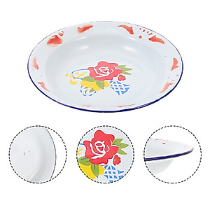 Angoily Enamel Dinner Set Salad Bowl Enamel Plates Enamelware Dinner Plates Serving Platter Trays Retro White Round Shallow Bowl Plate for Pasta Salad and Reusable 20cm Pasta Bowls Enamelware Dishes