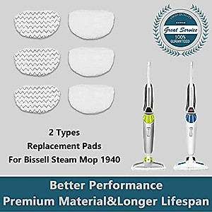 Steam Mop Pads Replacement for Bissell Powerfresh 1940 1440 1544 1806 2075 2685 Series, Replaces Part #19402 19404 19408 19409 1940A 1940F 1940Q 1940T 1940W B0006 B0017, 15441 15443 2181 2814, 6 Pack