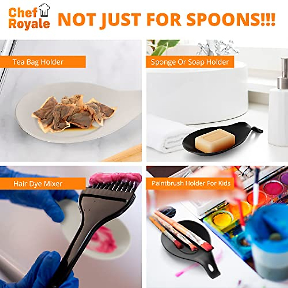 Chef Royale Silicone Spoon Rest (Set of 3) Black, Gray & Light Gray | Heat Resistant & BPA-Free Kitchen Utensil Holder | Clean Spoon Holder for Stove Top | Cooking Spoon Holder For Kitchen Counter