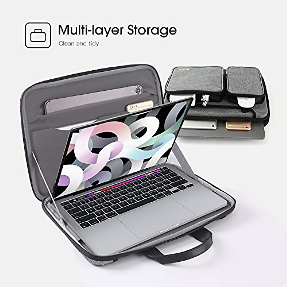 Smatree 13-14inch Hard Laptop Carring Case for 14 inch Macbook Pro 2021 /Acer Spin 5/Dell Xps 13 7390/Asus Zenbook13, 11-12.9inch iPad Pro and iPhone 13/12Pro Bag, Gray