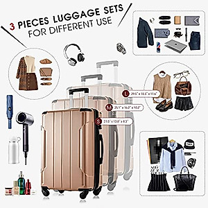 Merax Hardside Luggage Sets 3 Piece Suitcase Set Carry On Expandable Luggage with TSA Lock Spinner Wheels for Men Women (Gold)