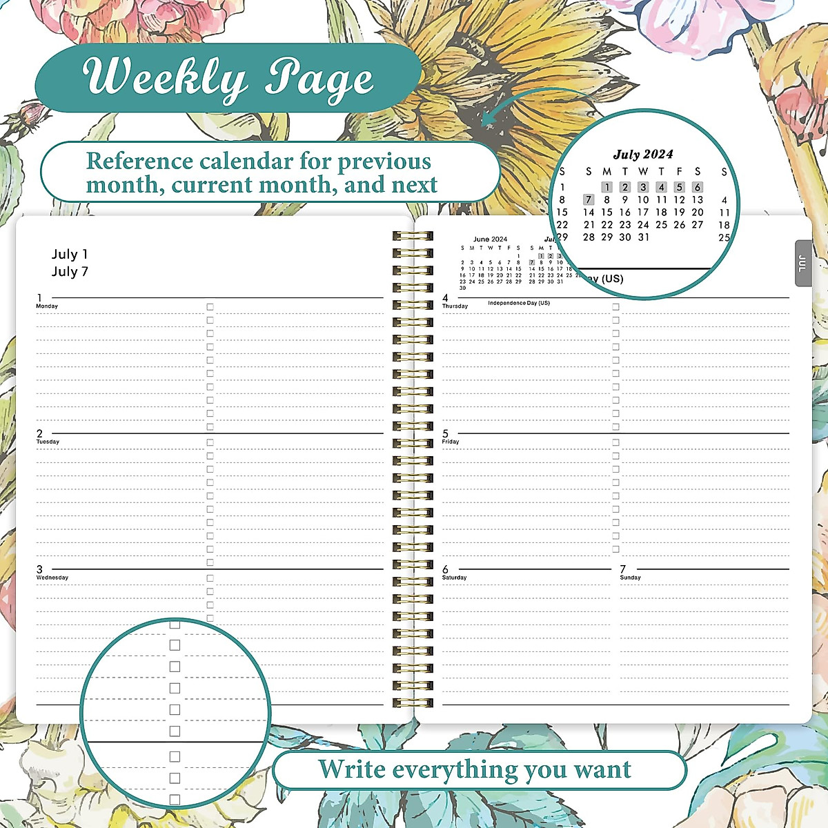 2024-2025 Planner - Academic Planner 2024-2025, Jul.2024 - Jun.2025, 8" x 10", 2024-2025 Planner Weekly & Monthly Thick Paper, Perfect Daily Organizer - Art Floral