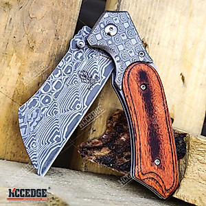 EDC Pocket Knife Camping Accessories Razor Sharp Edge Cleaver Blade Folding Knife Camping Gear Survival Kit 57598 (Wood)