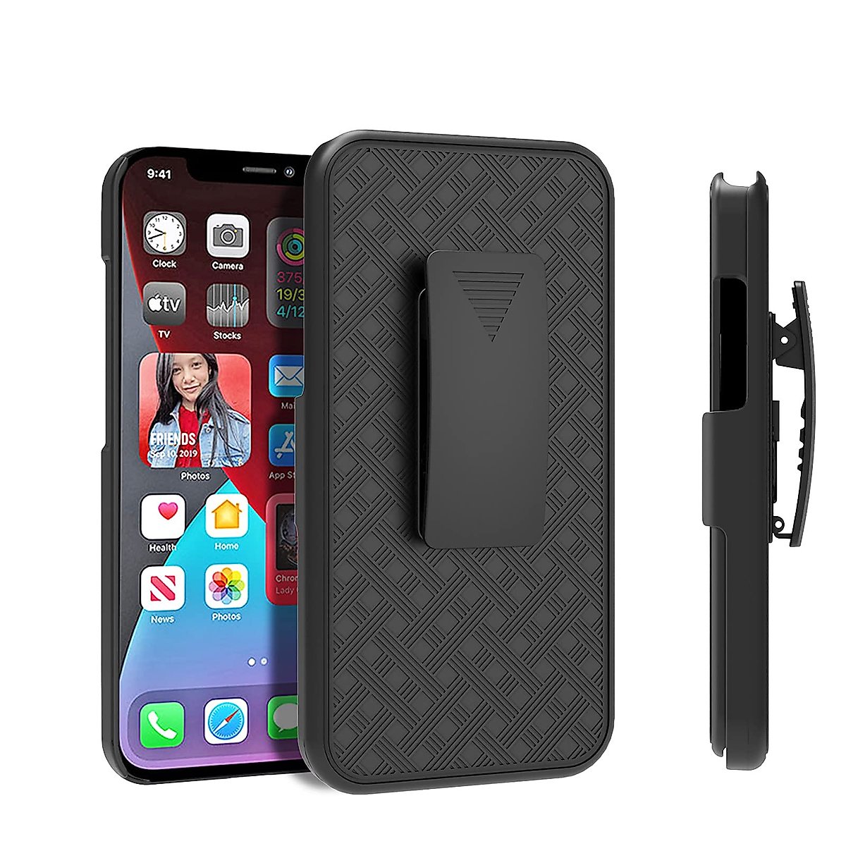 HIDAHE Holster Case Compatible with iPhone 13 Mini 5.4'', Combo Shell & Holster Slim Shell Case for Men with Built-in Kickstand + Swivel Belt Clip Holster for Apple iPhone 13 Mini 2021 ONLY, Black