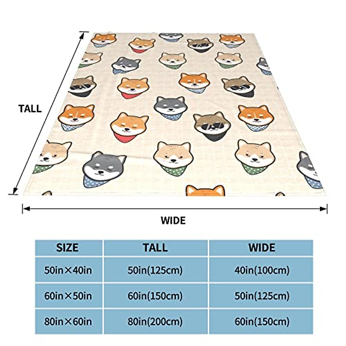 Cute Shiba Inu Blanket Cozy Soft Throw Blanket for Couch Sofa Bedding Living Room, Warm Plush Flannel Blankets for Boys Girls Men Women 50"x40"