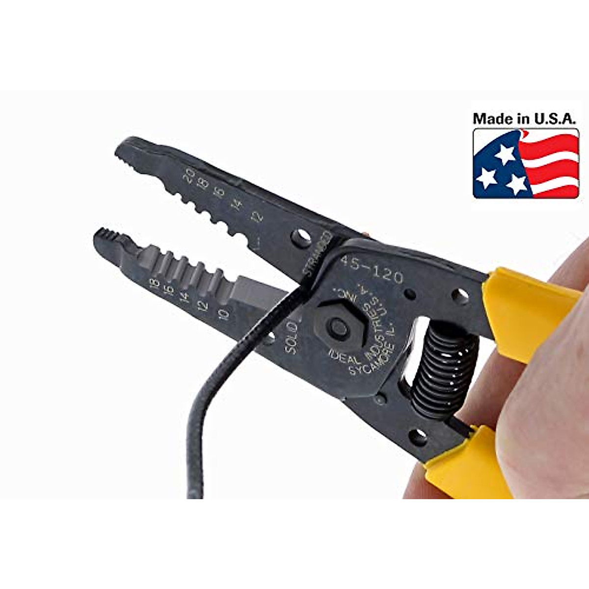 IDEAL Electrical 45-120 T-5 T-Stripper - 10-20 AWG, Yellow Wire Stripper with Looping Holes, Plier Nose, Spring Loaded Automatic Opening,Black