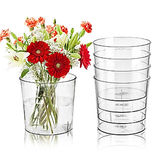 Kingrol 6 Pack Clear Flower Vases, 3 Quart Plastic Ice Buckets for Chilling Beer, Wine, Champagne, Multipurpose Buckets for Home Office, 6.5 x 6.5 x 6 Inch