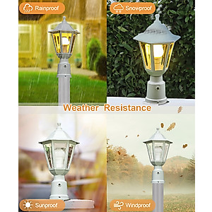FUDESY Dusk to Dawn Outdoor Post Light, White Modern Exterior Post Lantern with Pier Mount Base, Plastic Waterproof Lamp Light Fixture for Garden Yard Patio Pathway, LED Bulb Included