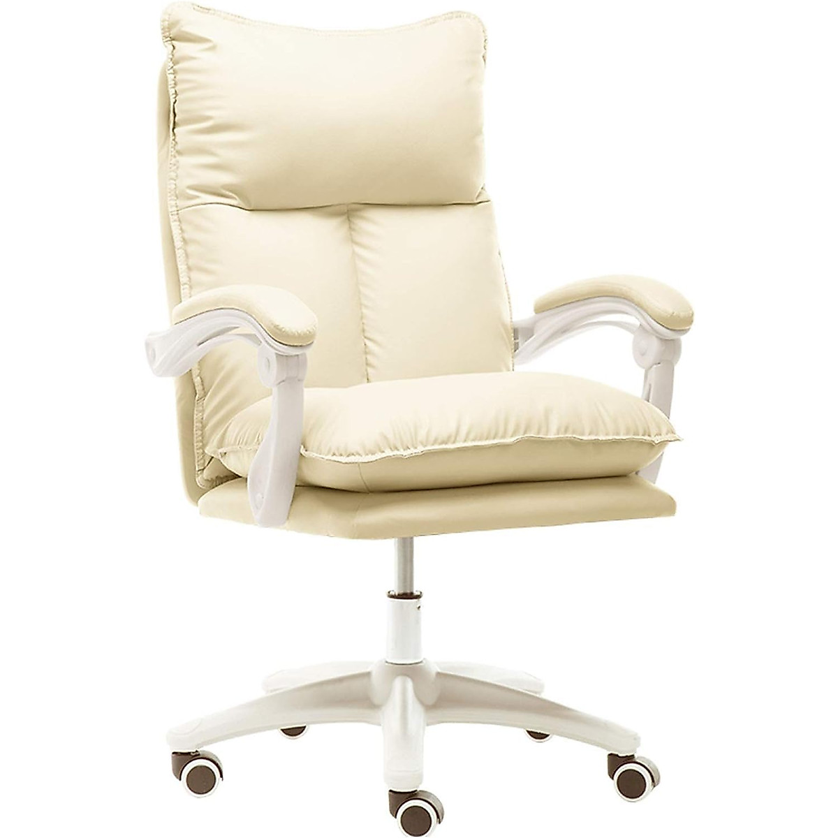 Computer Chair, Ergonomic High-Back Computer Desk Chair PU Leather Executive Swivel Adjustable Home Chair with Cotton Headrest for Women (Color : Beige)