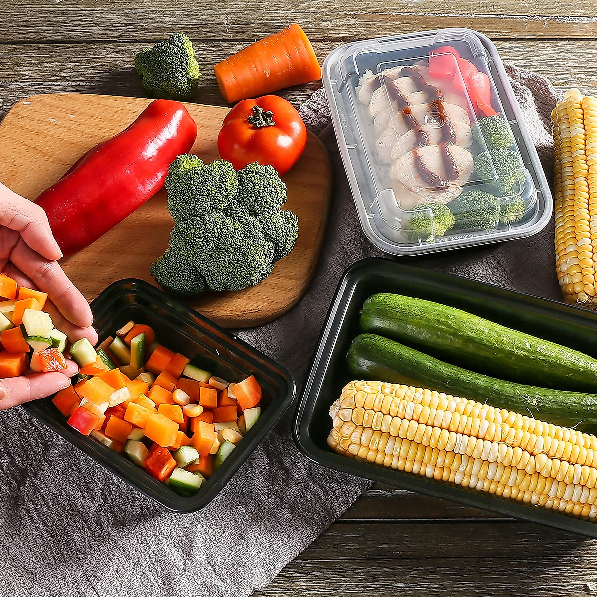 NutriBox [30 Pack] Meal Prep Containers in 3 Sizes 12, 24, 28 oz, Durable, Stackable, Reusable, BPA Free, Microwaveable, Dishwasher, Freezer Safe, Bento Box, Food Storage Set