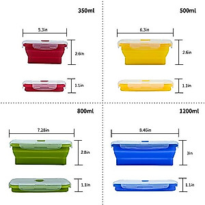 Yagote 4 Pcs Silicone Collapsible Food Storage Containers with Lids Silicone Lunch Box Bento Box BPA free for Kitchen Pantry Organization Microwave Freezer (4pcs-multicolor1)