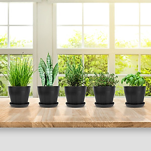 ruishetop 18 Pack 5.5 inch Plastic Flower Pot Indoor/Outdoor Decorative Plant Pots with Drainage Holes and Tray for Home Garden Plants Flowers Succulents Cactus (Black)