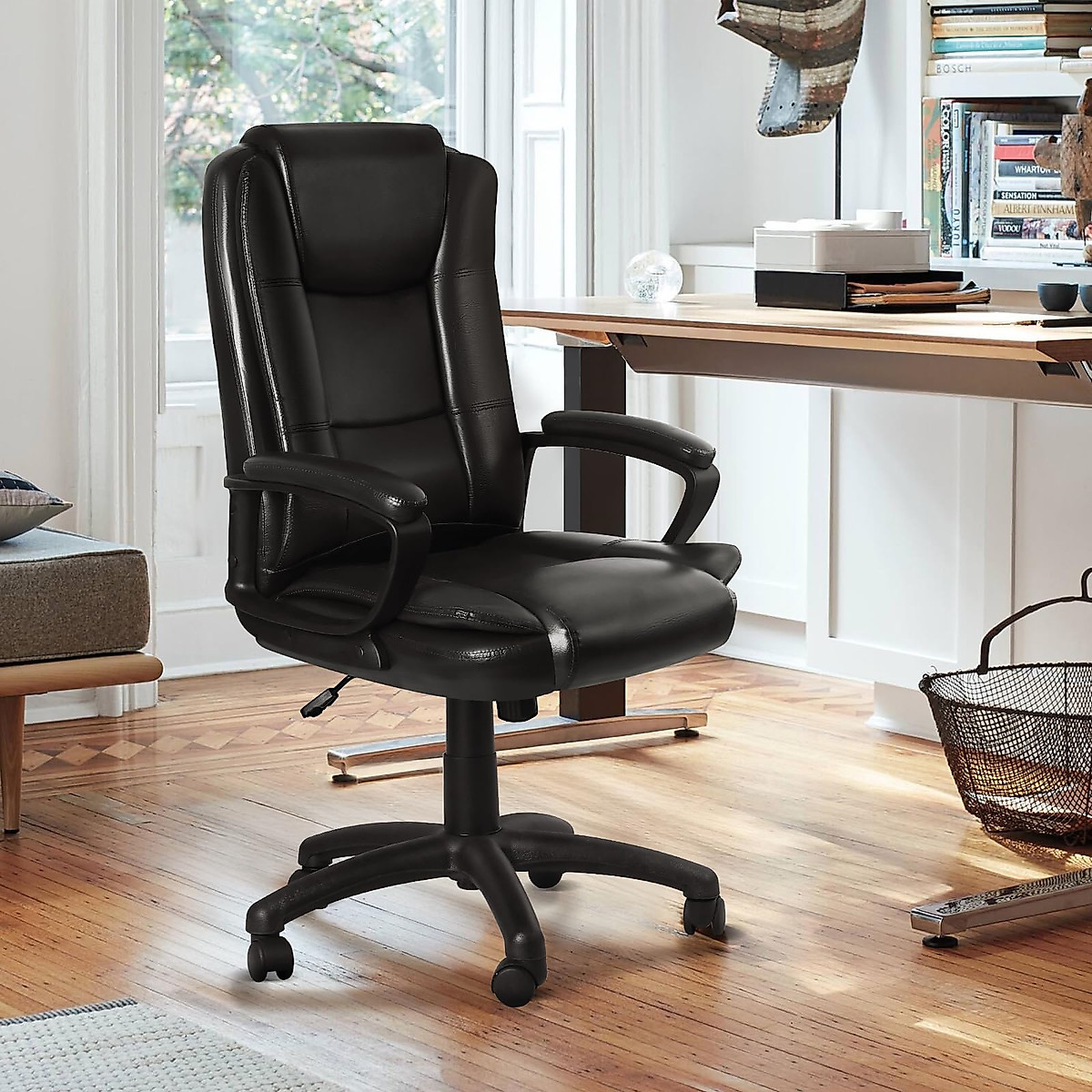 OFIKA Home Office Chair, Big and Tall Chair Heavy Duty Design, Ergonomic High Back Cushion Lumbar Back Support, 400LBS Computer Desk Chair, Adjustable Executive Leather Chair with Armrest (Black)