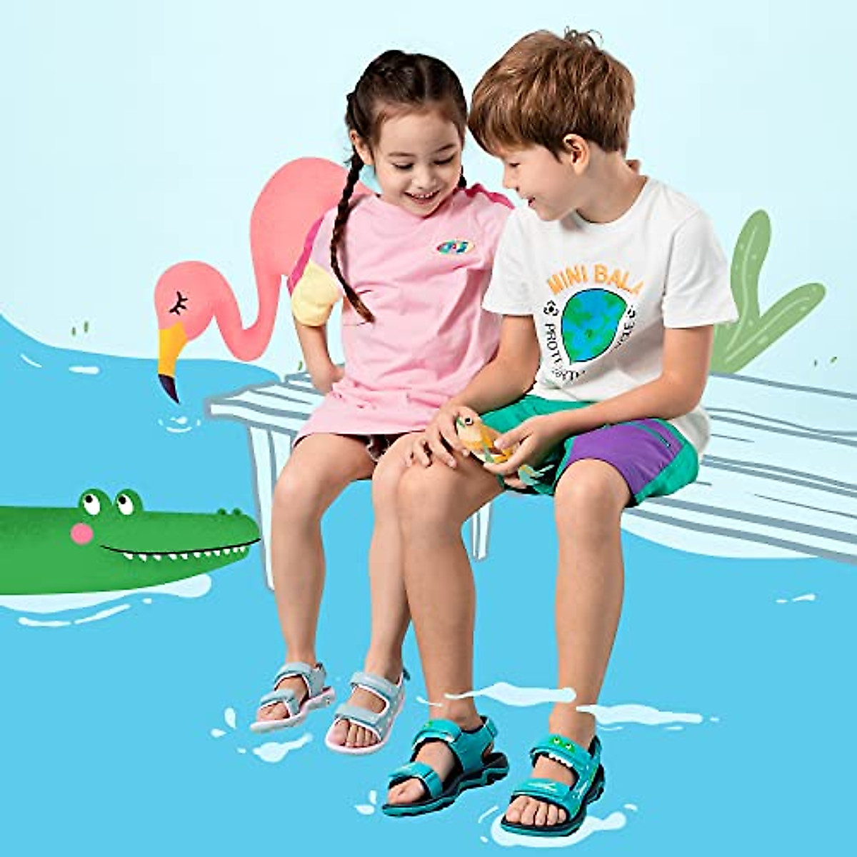 DREAM PAIRS Boys Girls SDAS226K Fashion Athletic Summer Sports Sandals Pink/Blue/Flamingo Size 12 Little Kid