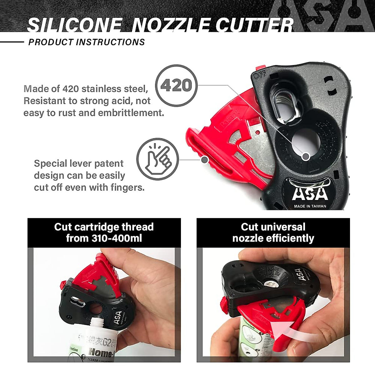 Stainless Steel Blade,ASA Silicone Cartridge Tip Cutter,Sealant Nozzle Cutter,Silicone Caulking Tube Snips,Caulk Opener,Acid-Resistant utility knife,Caulking Gun Accessories,Adhesive Accelerators