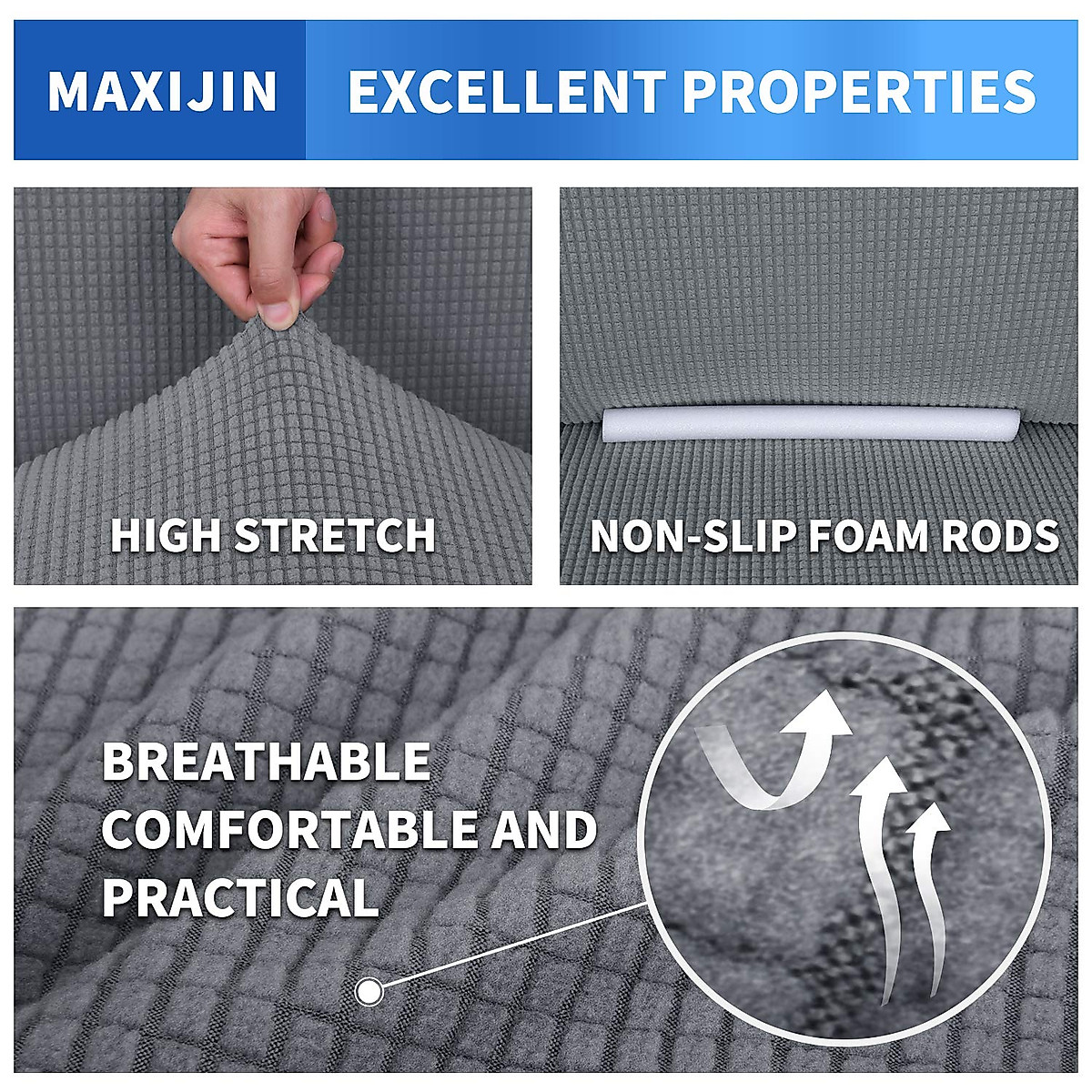 MAXIJIN Stretch Chair Cover Chair Slipcovers with Arms, 1-Piece Couch Sofa Chair Covers for Living Room, Non Slip Armchair Cover (31"-46") Furniture Protector Dogs Pet Friendly (Chair, Light Grey)