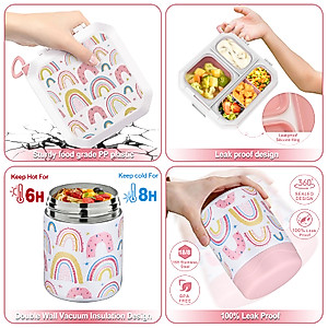wiwens Bento Lunch Box for Kids with 12oz Soup Thermo Leak-Proof Lunch Food Container with 5 Compartment Thermo Hot Food Jar and Insulated Lunch Bag for Kid Toddler Girls Boys to School
