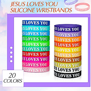 Jerify 200 Pcs Jesus Loves You Silicone Bracelet Christian Wristbands Bulk Bible Verse Rubber Bracelet Religious Colorful Bands for Party Favors Gifts Prizes(Printed)