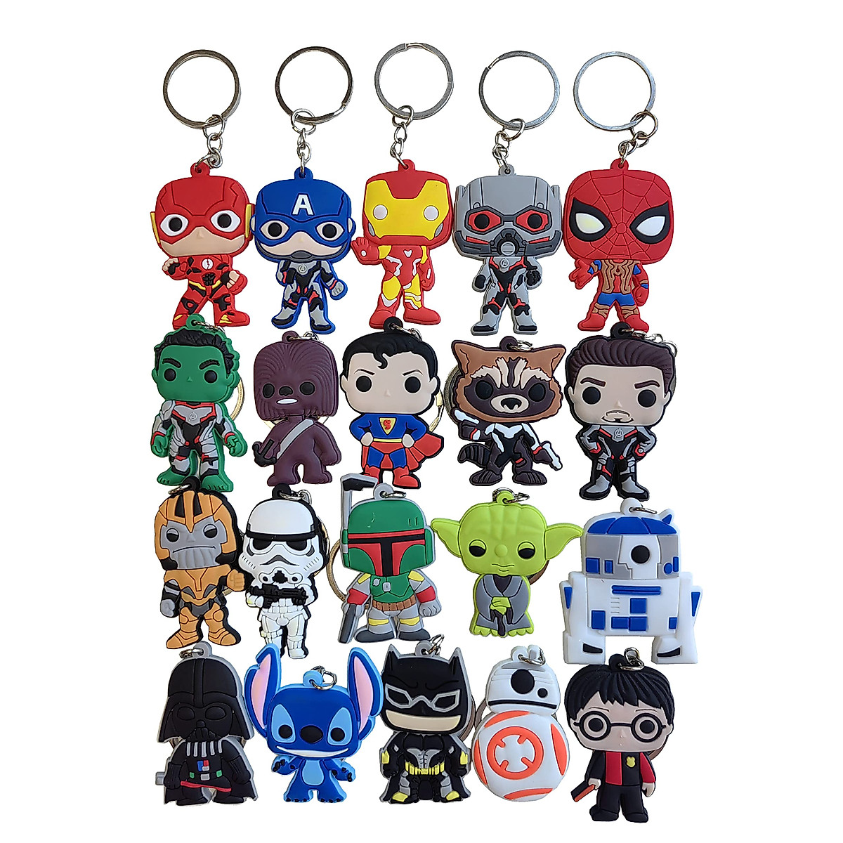 HUANGQH 20PCS funny cartoon keychains，tags Goodie Bag Stuffer Christmas gifts and holiday charms