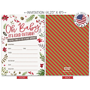 Koko Paper Co Baby It’s Cold Outside Winter Baby Shower Invitations and Diaper Raffle Tickets with Winter Florals. Set of 25 Fill in Style Cards, Kraft Envelopes, Raffle Tickets