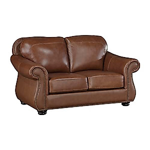 Lexicon Guthrie Leather Match Living Room Loveseat, Camel Brown