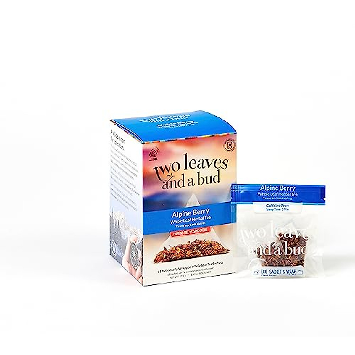 Two Leaves and a Bud Alpine Berry Herbal Tea Bags, Naturally Caffeine Free, Whole Leaf Herbal Tea with Hibiscus in Compostable Sachets, Hot or Iced, 15 Count (Pack of 1)