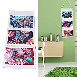Serlium 3 Compartments DIY 5D Diamond Painting Storage Bag Kits Wall Hanging Storage Pocket Large Capacity Storage Foldable for Bedroom Bathroom