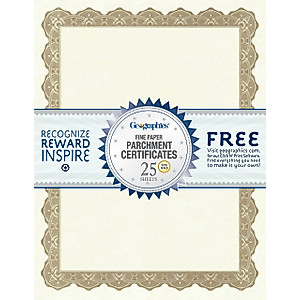 Geographics Optima Gold Blank Award Certificate Paper with Gold Foil Seals, 8.5 x 11", Seal 1.75" (Pack of 25)