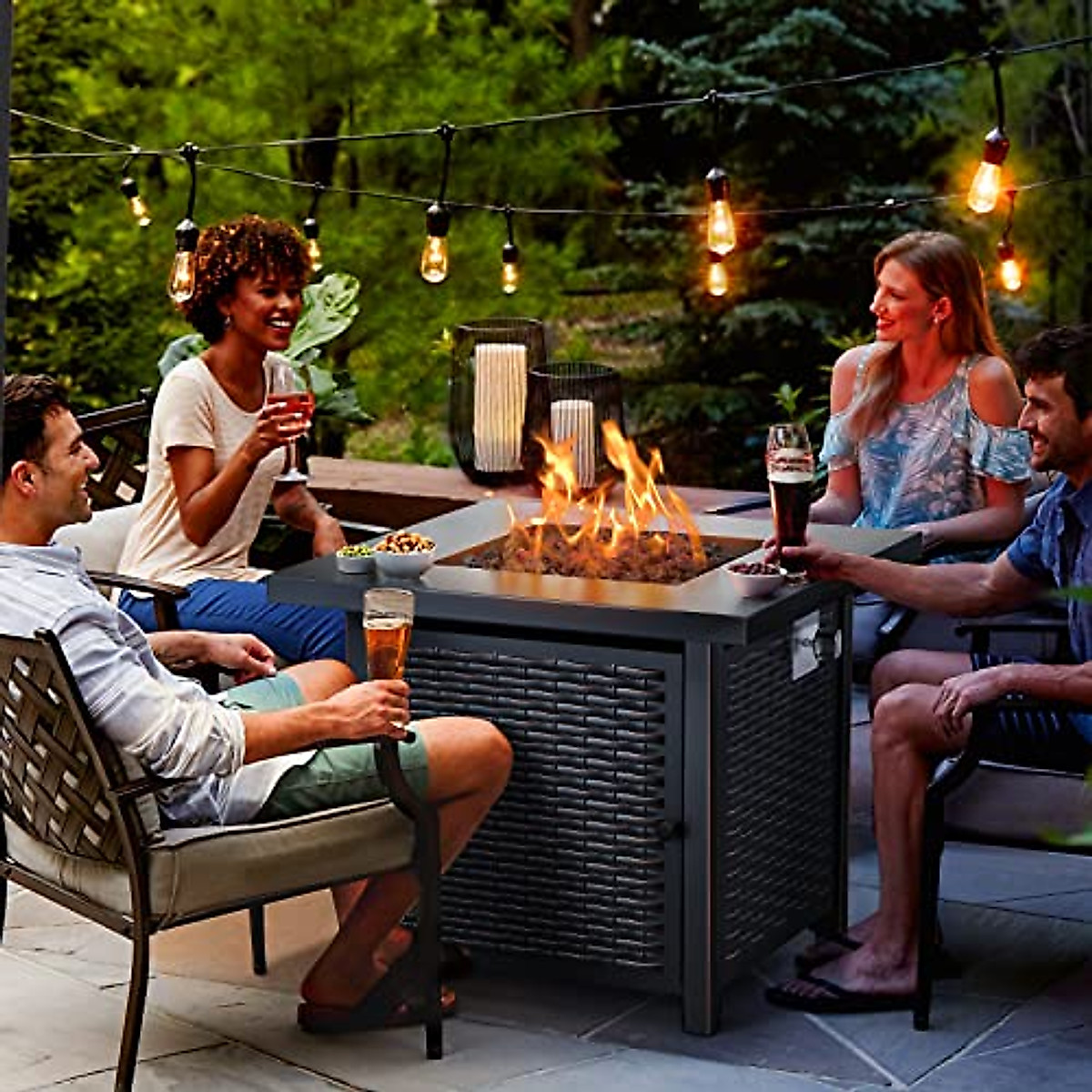 Ciays Propane Fire Pits 28 Inch Outdoor Gas Fire Pit, 50,000 BTU Steel Fire Table with Lid and Lava Rock, Add Warmth and Ambience to Gatherings and Parties On Patio Deck Garden Backyard, Black